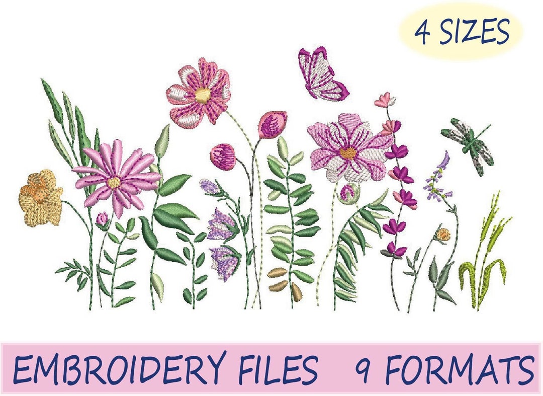 Wildflower Meadow Embroidery Design, 4 Sizes, Instant Download - Etsy