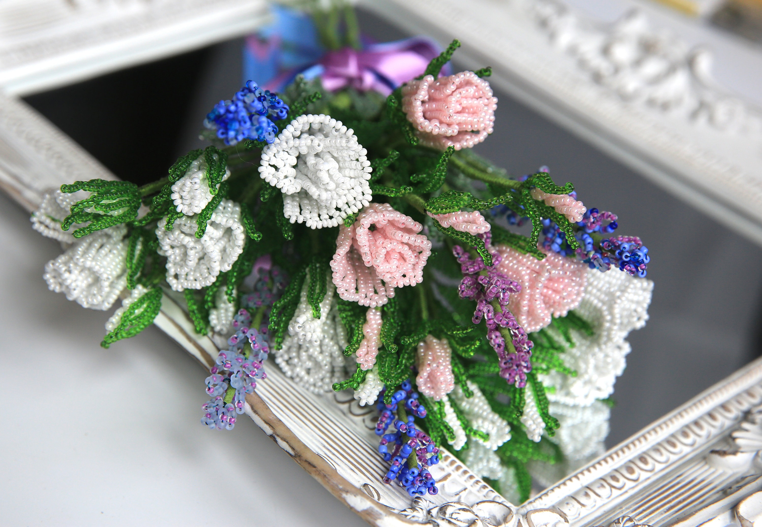 French Beaded Flowers Pattern Beaded Lavender Seed Bead - Etsy