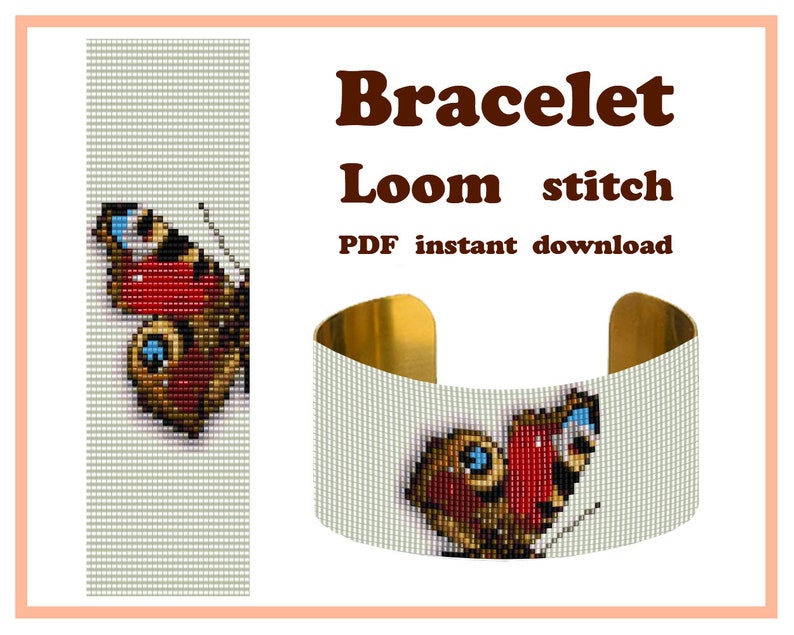 Butterfly #1 Bead Loom Bracelet Pattern. Miyuki Delica Cuff Design PDF ...