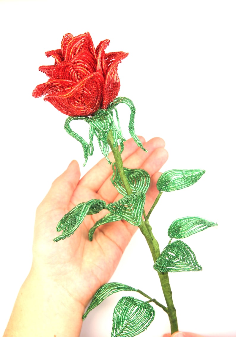 French Beaded Rose, Beaded Flowers Pattern, Seed Bead Patterns, Beading ...