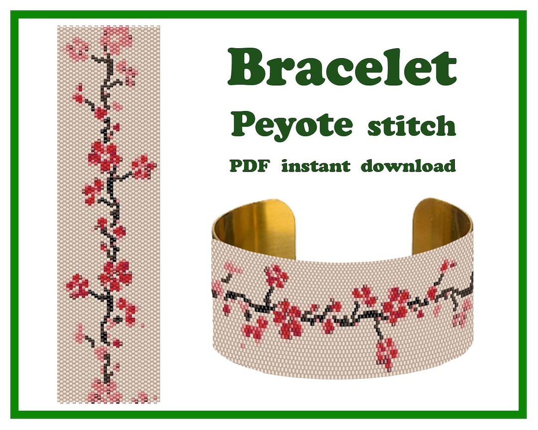 Peyote Bracelet Pattern: Japanese Sakura Cuff for Miyuki Delica Beads ...