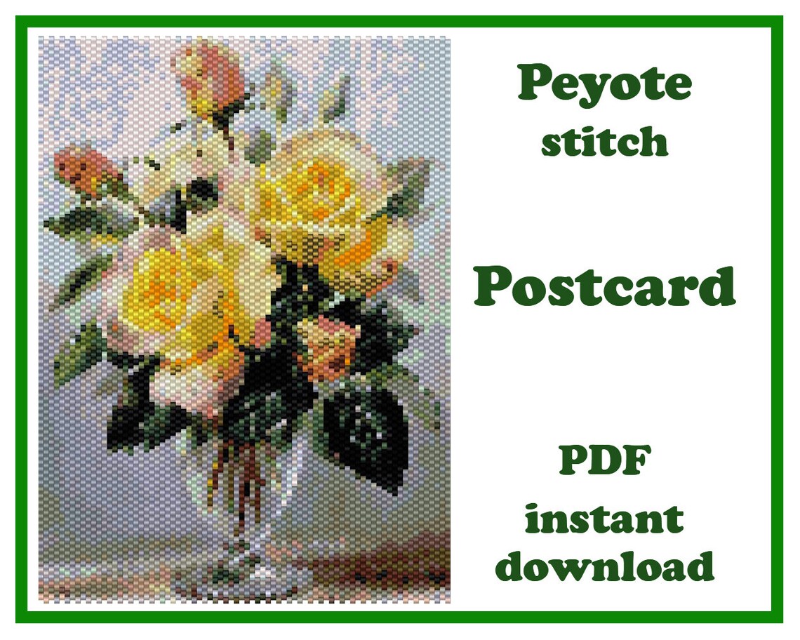 Beaded Postcard Flowers 7 Pattern for Peyote Stitch Wall Art Peyote ...
