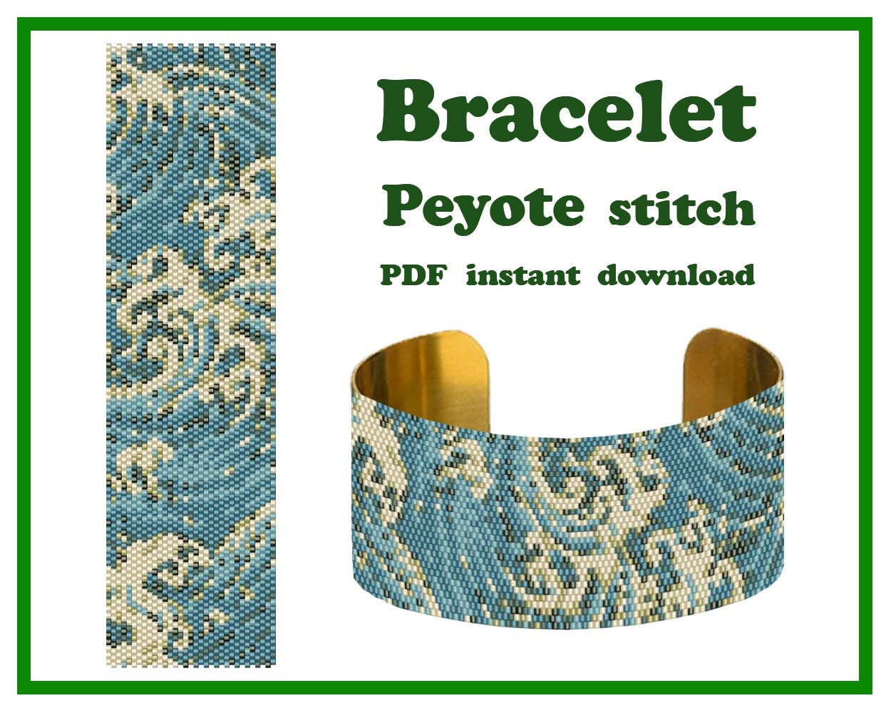 Japanese Waves Bracelet Pattern Peyote Beading Bracelet Cuff Bead ...