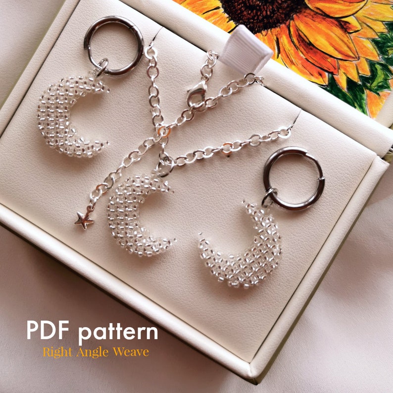 Pendant Moon | Seed Bead Beading Pattern RAW Right Angle Weave Beaded ...