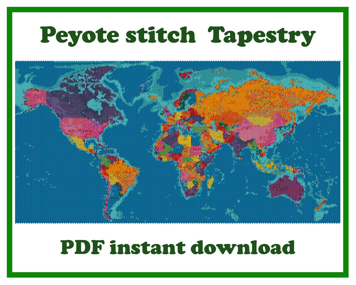 World Map Large Peyote Pattern Beading Wall Art Peyote Stitch Beadwork ...