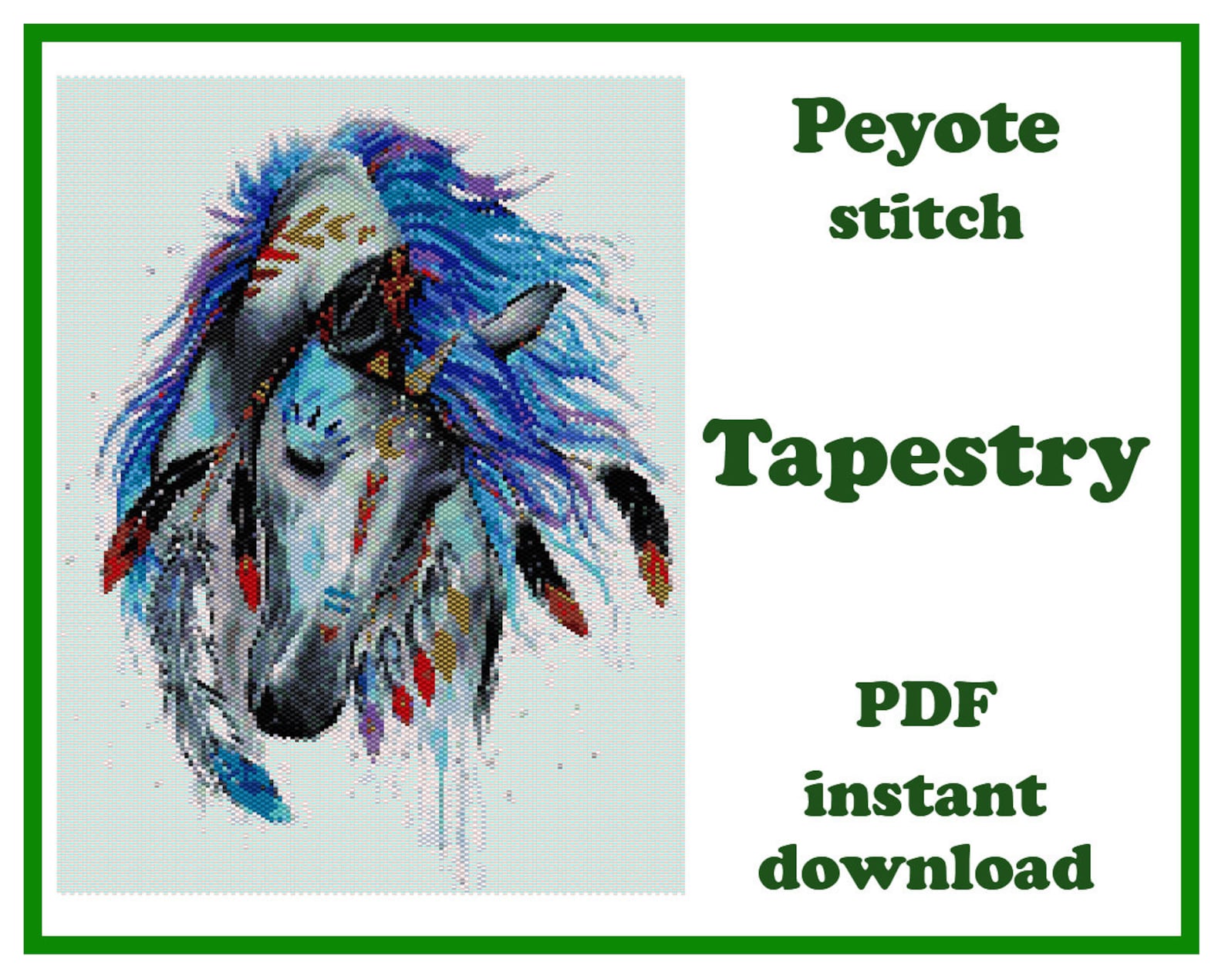 American Indian Horse 3 Large Peyote Pattern Beading Wall Art Peyote ...