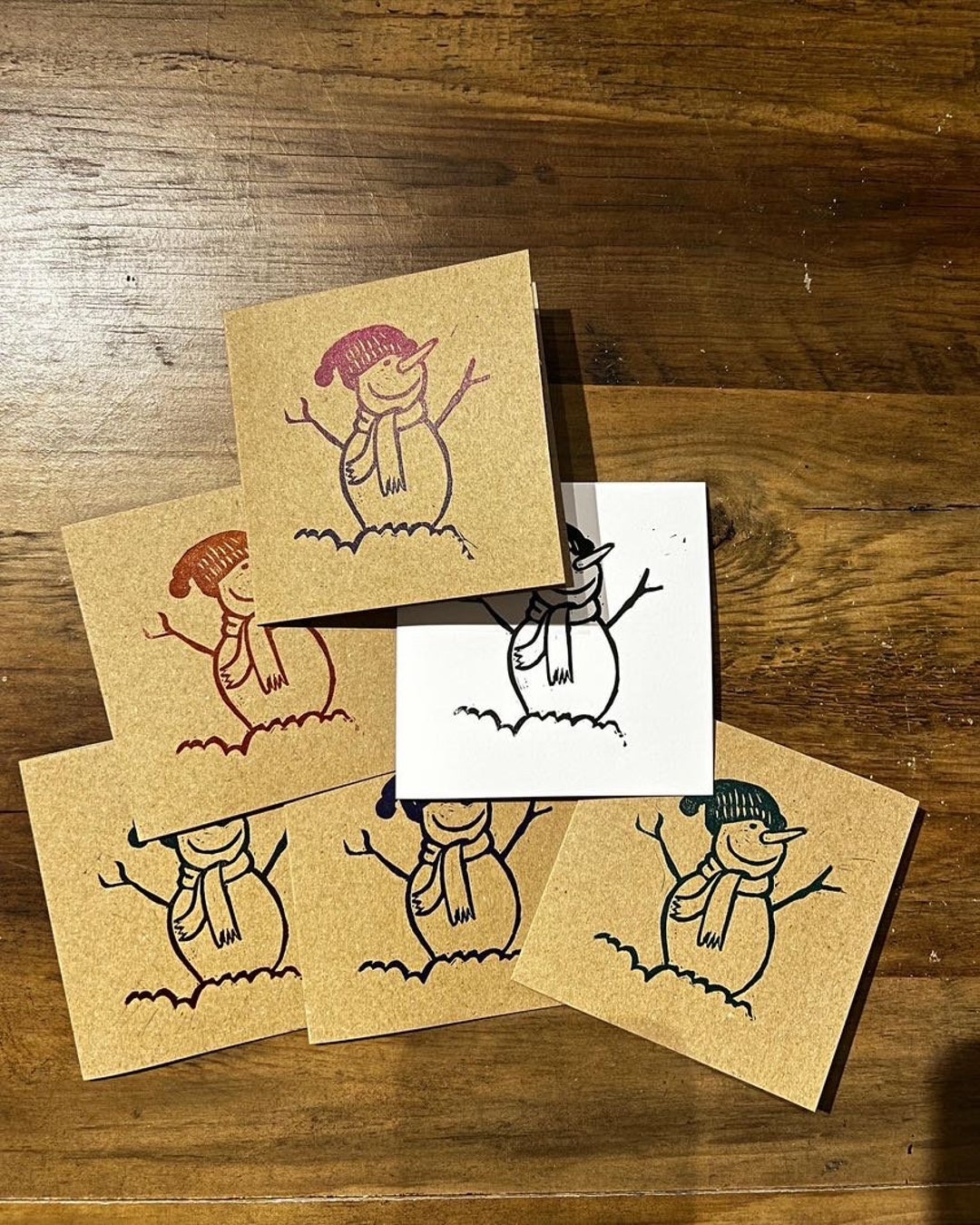 Snowman Christmas Card Linocut Card Handprinted Card - Etsy