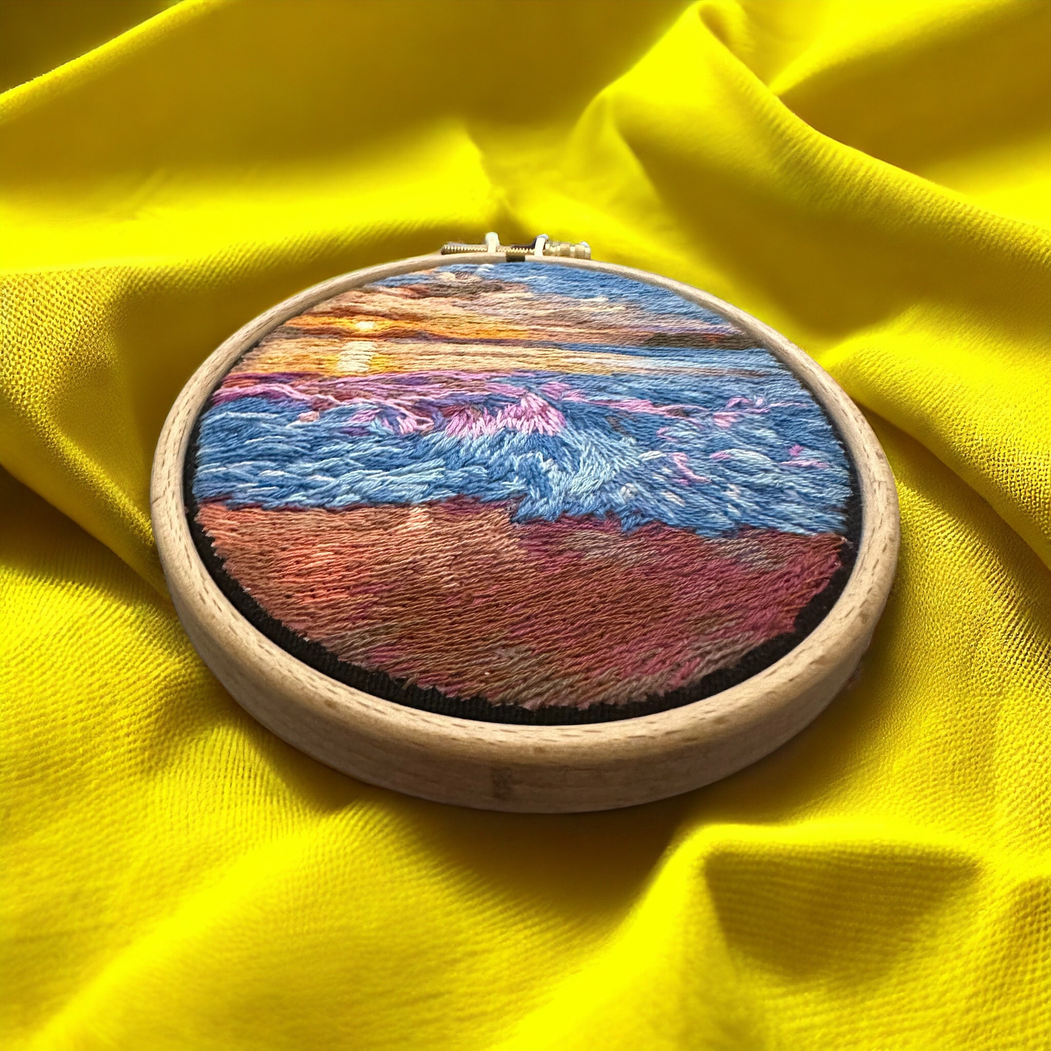 Seascape Sunset Embroidery Hoop Art, Embroidered Landscape Art, Nature ...
