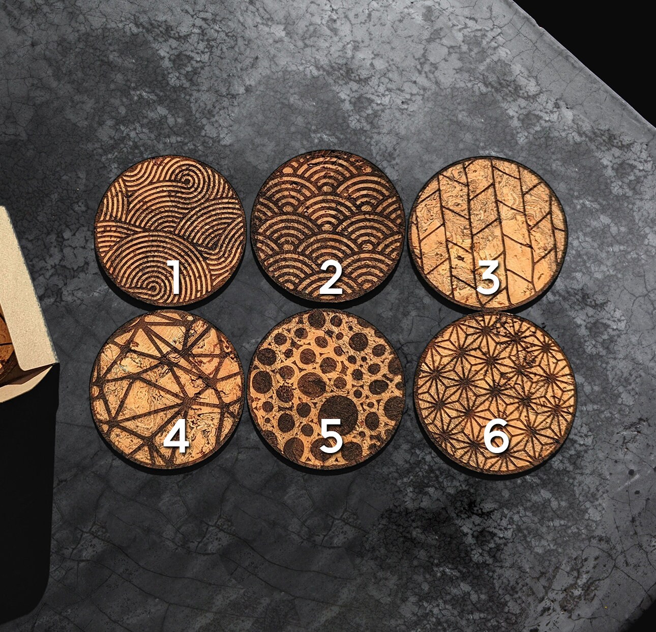 Set of Cork Coasters Engraved Geometric Pattern 6 Pcs. - Etsy