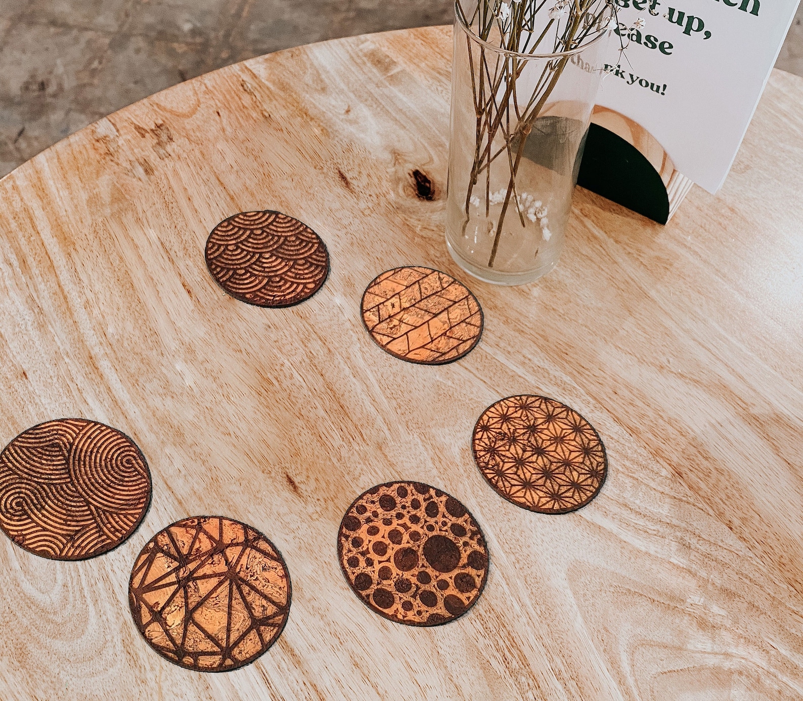 Set of Cork Coasters Engraved Geometric Pattern 6 Pcs. - Etsy