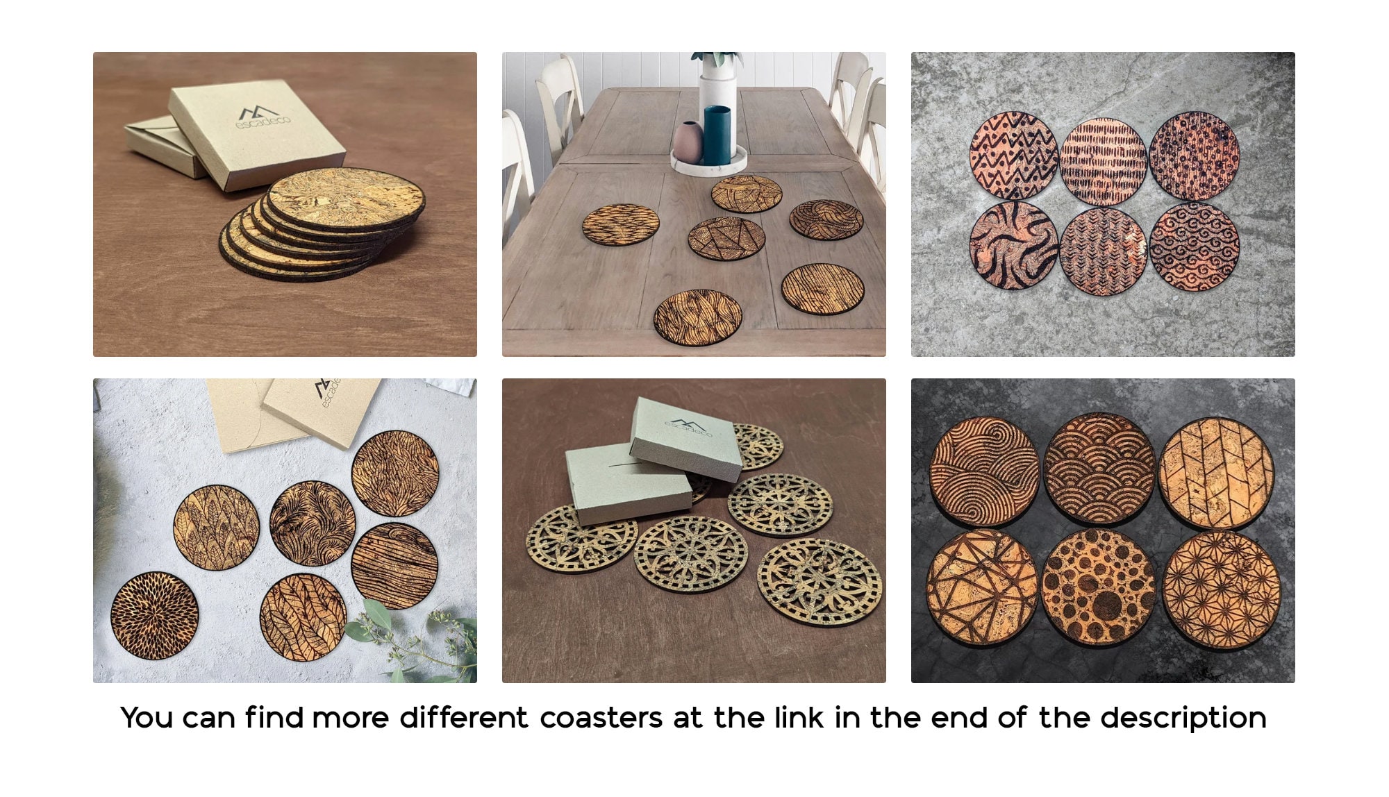 Set of Cork Coasters Engraved Geometric Pattern 6 Pcs. - Etsy