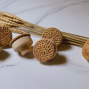 6 Pcs Natural Caramel Rattan Boho Door Knobs for Drawer, Cabinet ...