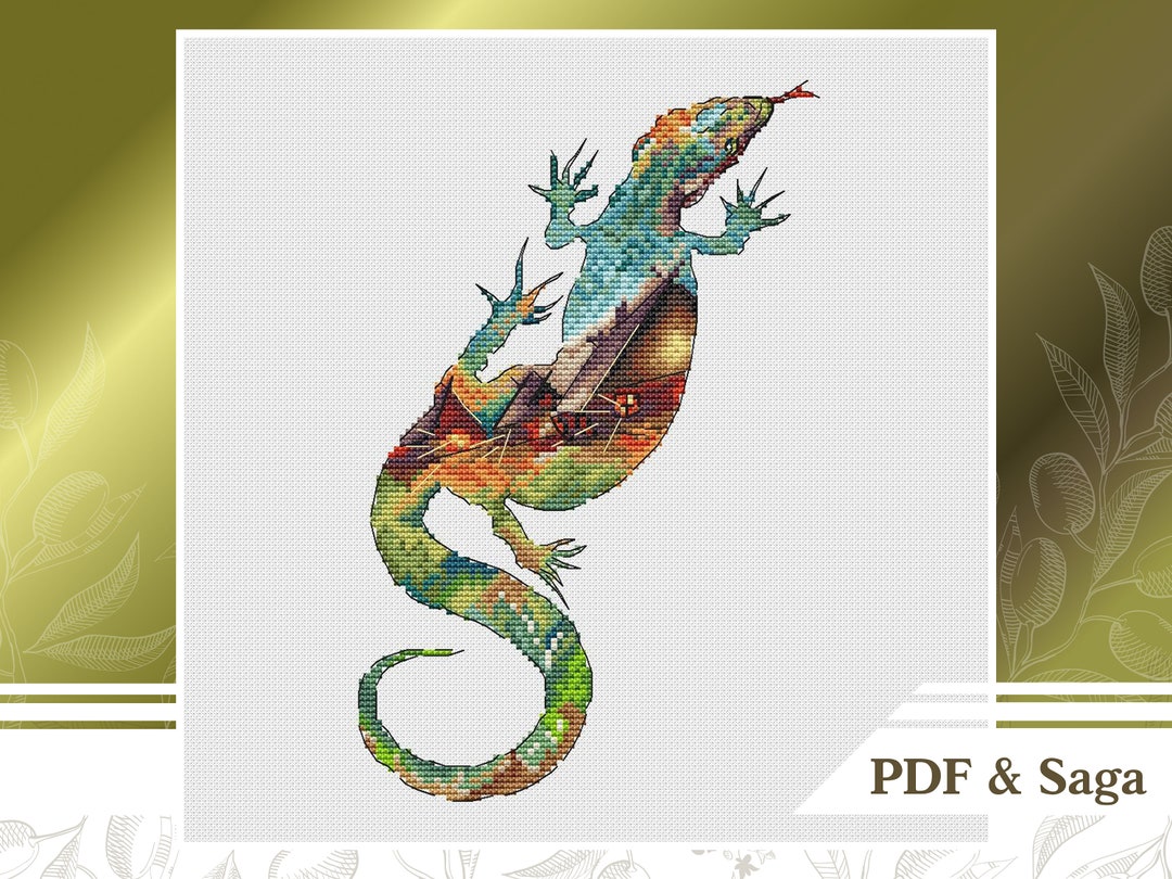 Lizard сross Stitch Pattern PDF, Landscape сross Stitch Chart Instant ...