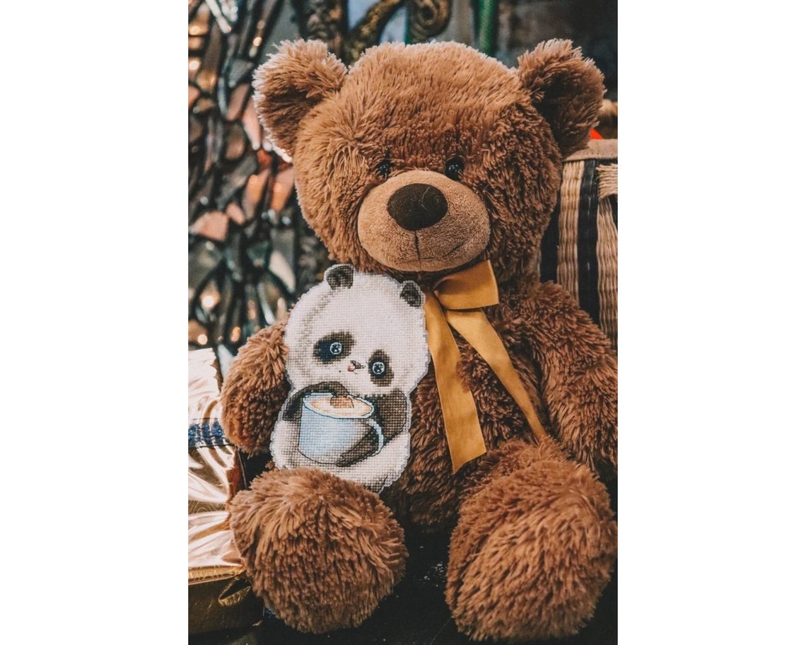 Cute Panda сross Stitch Pattern PDF for Beginners, Coffee Hand ...