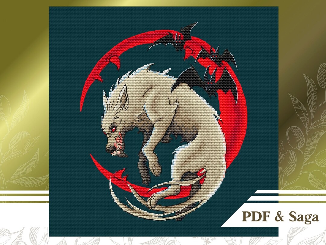 Horror сross Stitch Pattern PDF Night Hunting, Werewolf сross Stitch ...