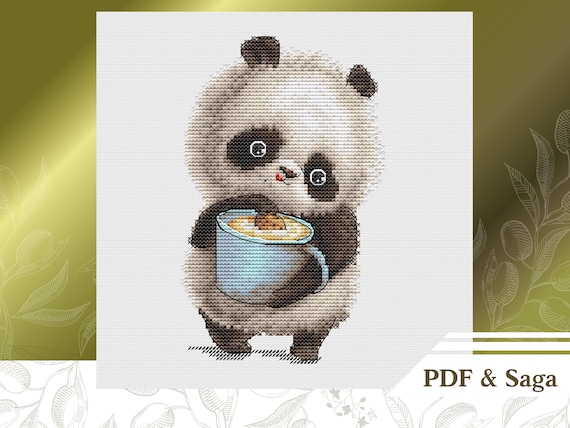 Cute Panda сross Stitch Pattern PDF for Beginners Coffee Hand - Etsy