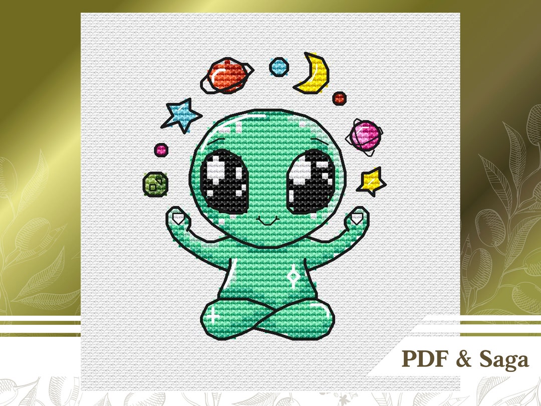 Space Cross Stitch Pattern PDF for Beginners, Alien Cross Stitch Chart ...