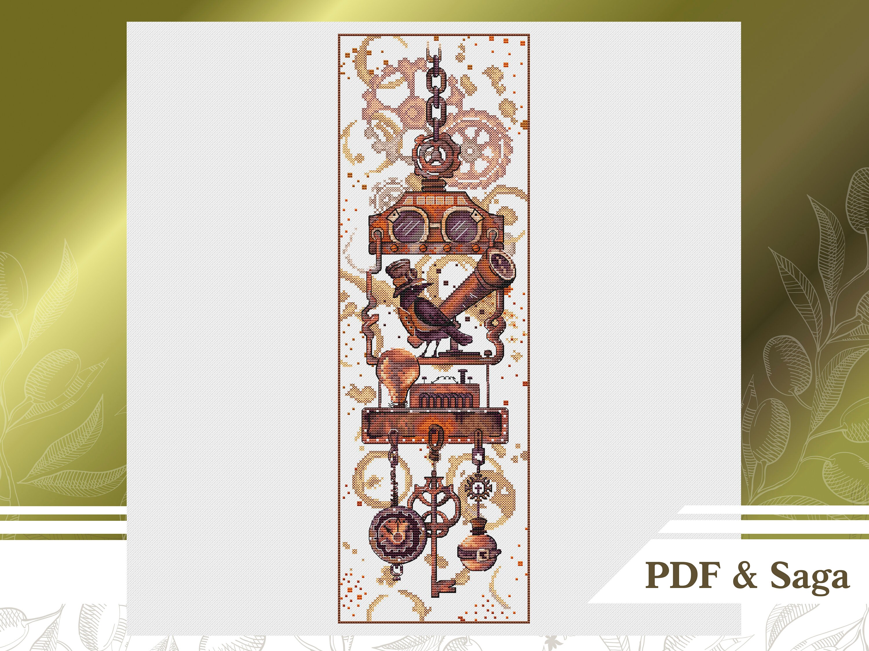Steampunk Cross Stitch Pattern PDF, Watercolor Cross Stitch Chart ...