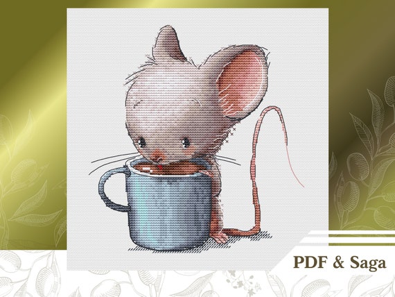 Mouse сross Stitch Pattern PDF for Beginners Coffee Hand - Etsy