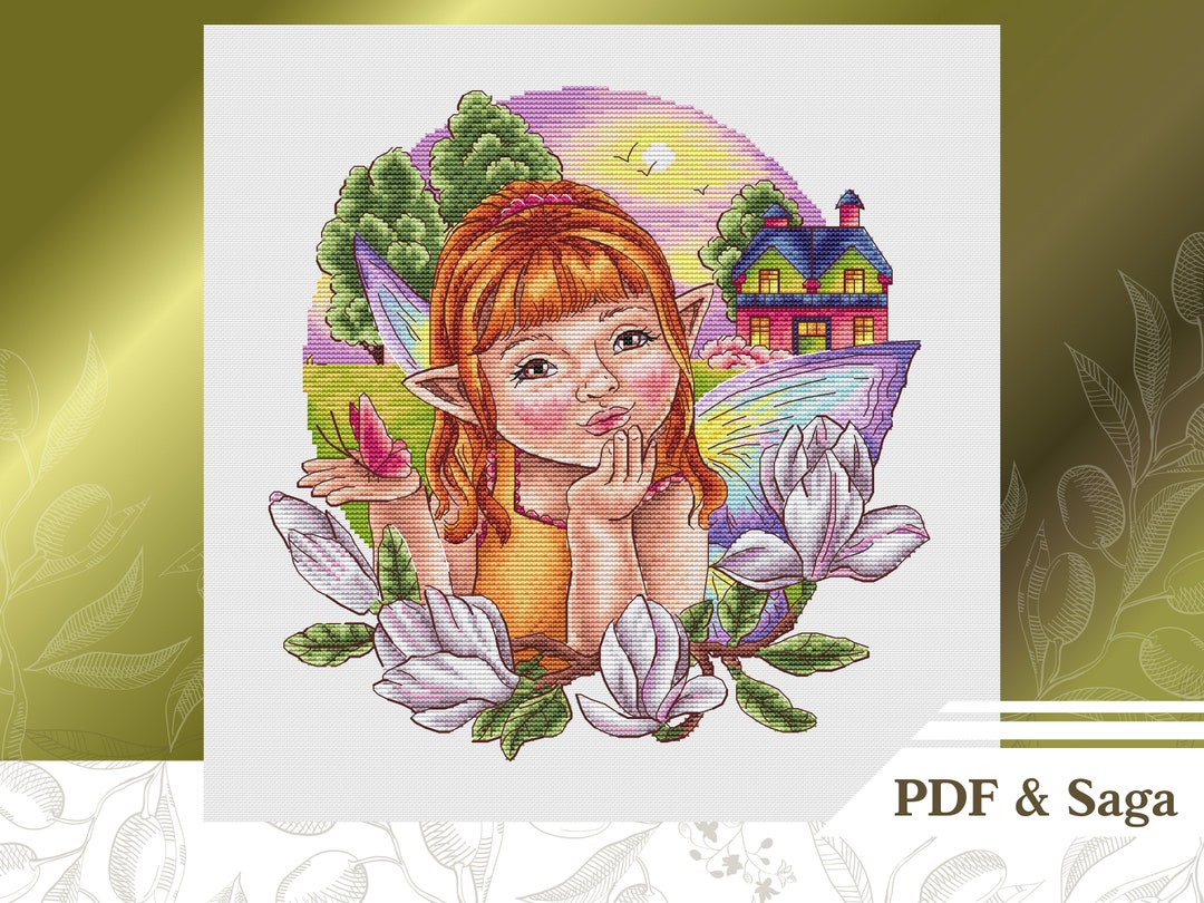 Fairy Cross Stitch Pattern PDF, Landscape Cross Stitch Chart Instant ...