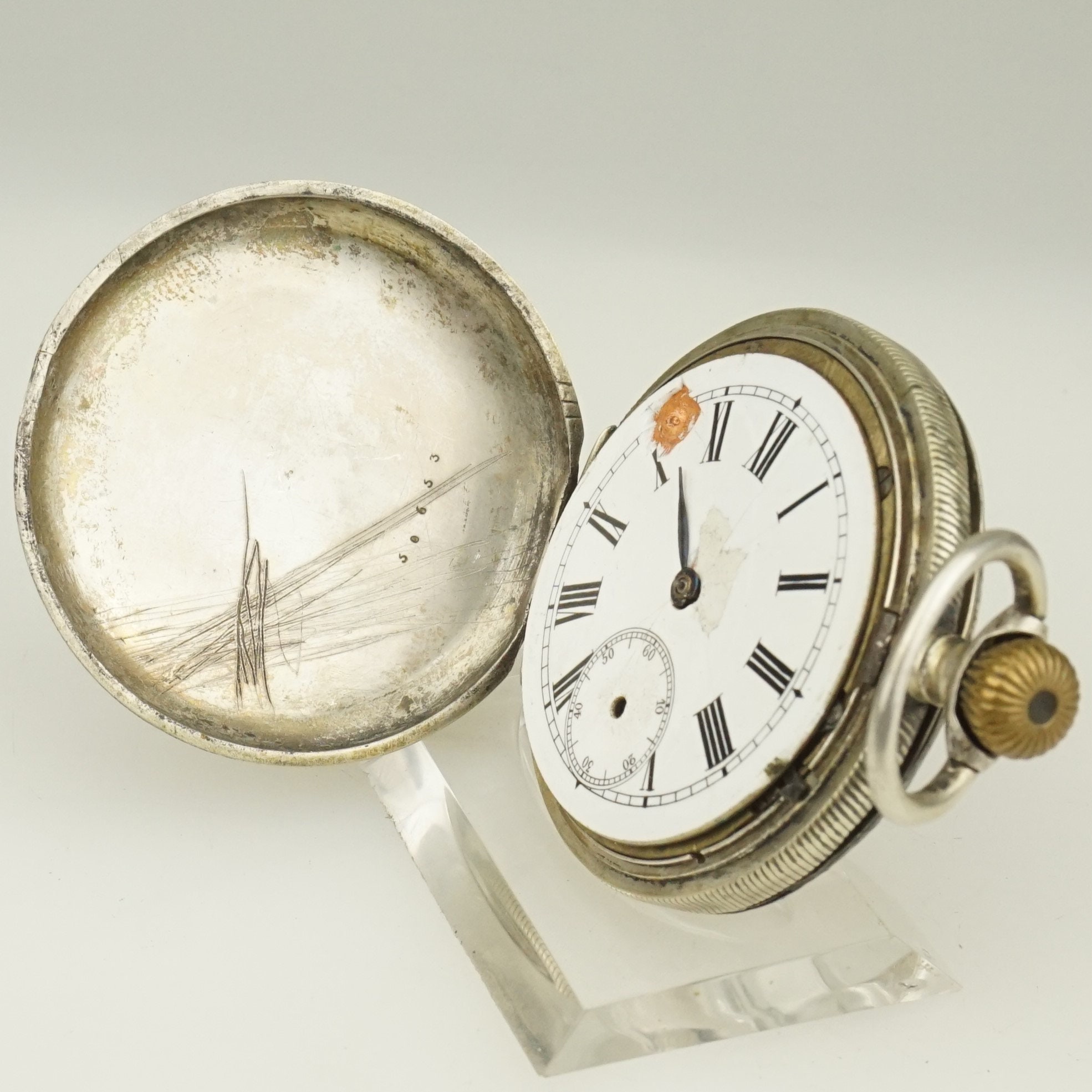 RARE Niello Solid Silver Pocket Watch Antique Men's Ladies No Fusee ...