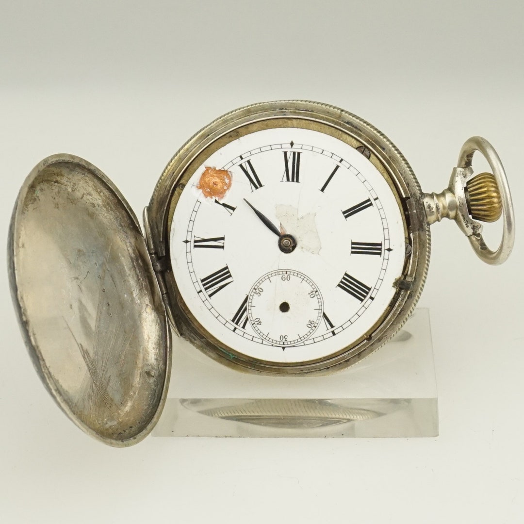 RARE Niello Solid Silver Pocket Watch Antique Men's Ladies No Fusee ...