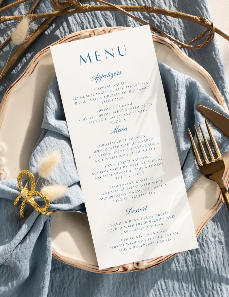 Dusty Blue Wedding Menu Canva Template, Downloadable Printable Wedding ...