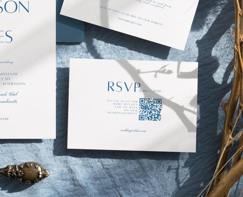 Dusty Blue QR Code RSVP Canva Template, Wedding Rsvp, Customizable ...