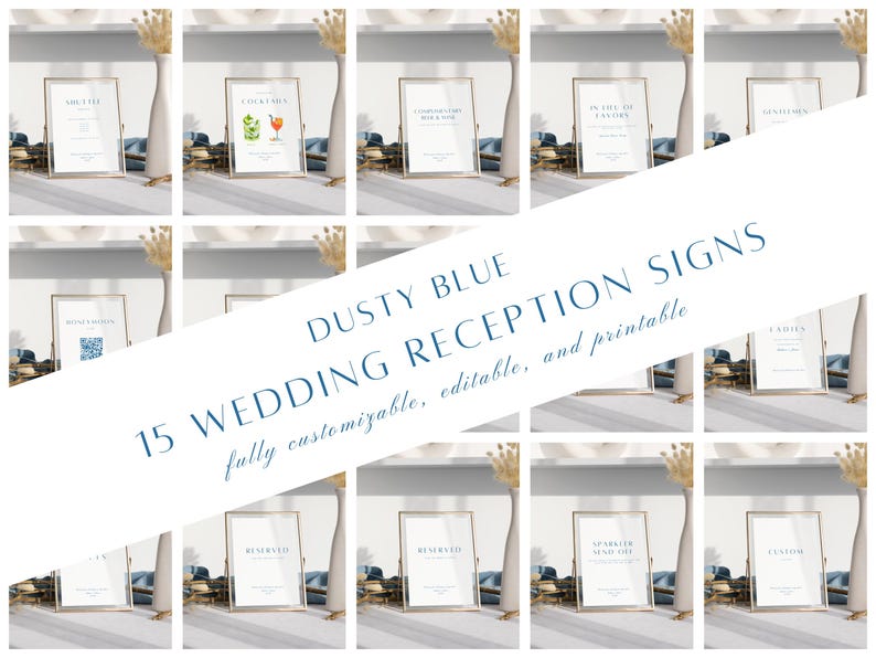 Dusty Blue Wedding Reception Sign Template: Editable Canva Printable ...