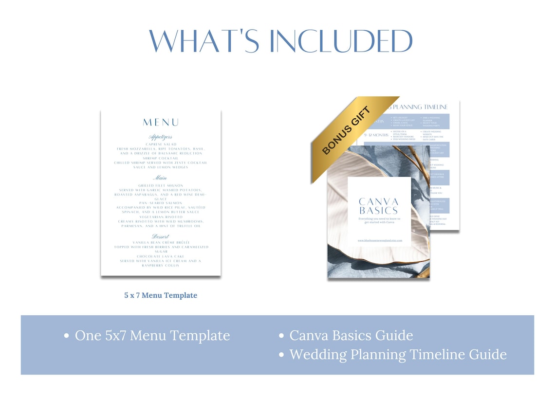 Dusty Blue Wedding Menu Template: Editable 5x7 Canva Design (digital ...