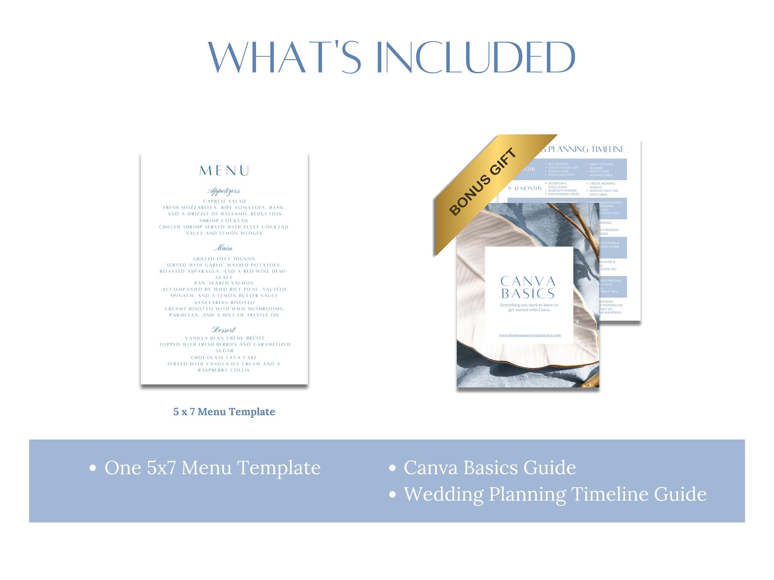 Dusty Blue Wedding Menu Template: Editable 5x7 Canva Design (digital ...