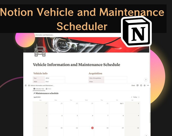 Notion Template Car Maintenance Dashboard Notion Car Portal - Etsy