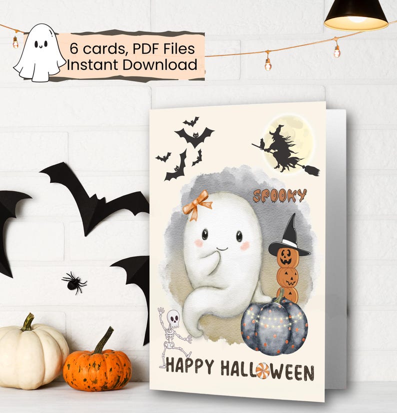 Ghost Halloween Printable Cards | Kids Halloween Party Greeting Cards ...