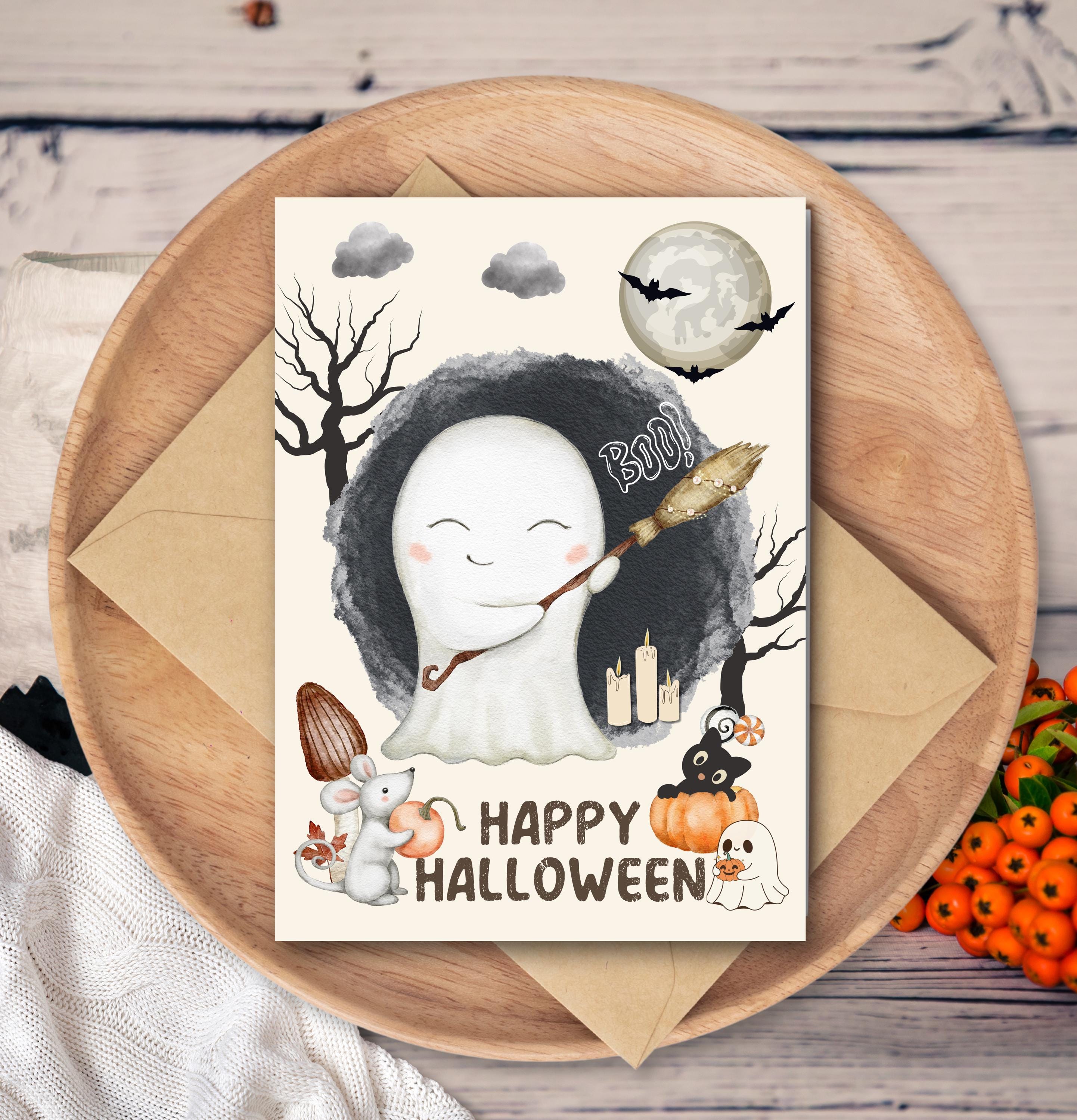 Ghost Halloween Printable Cards | Kids Halloween Party Greeting Cards ...