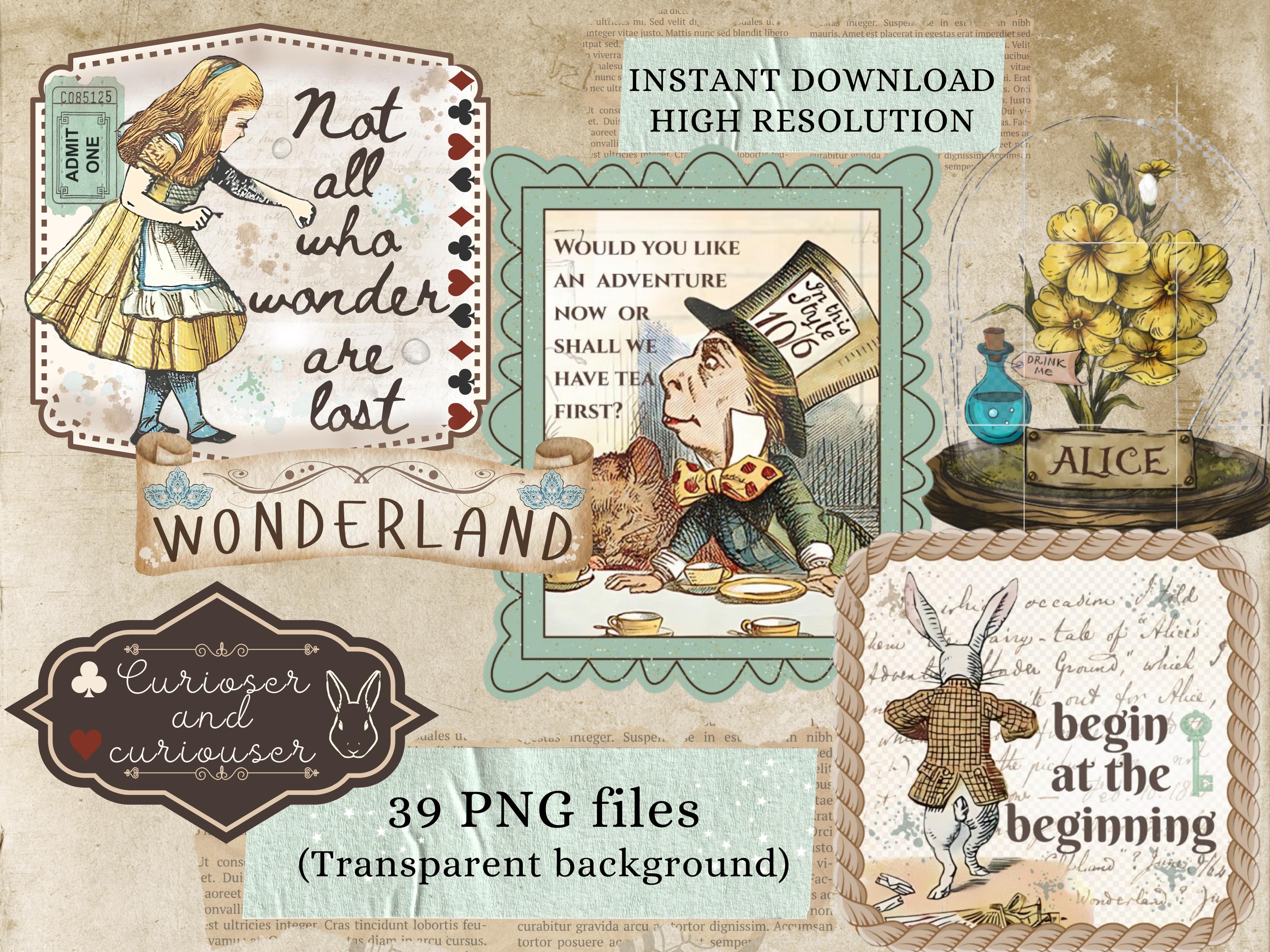 Alice in Wonderland Ephemera, Instant Download, 39 PNG, Junk Journal ...