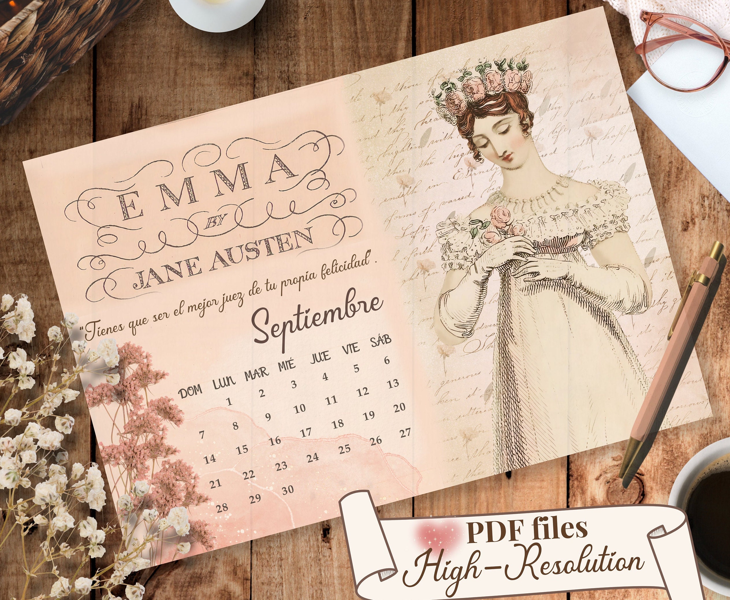 Jane Austen Calendar 2025. English/ Spanish. Monthly Calendar. Digital ...