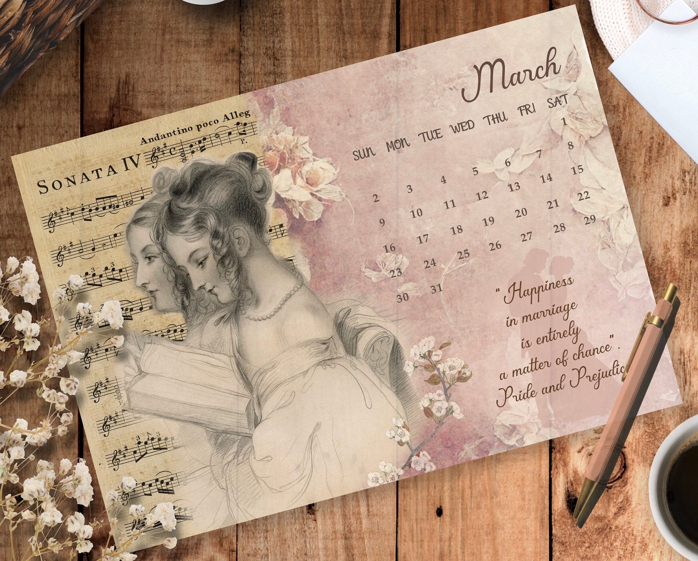 Jane Austen Calendar 2025. English/ Spanish. Monthly Calendar. Digital ...