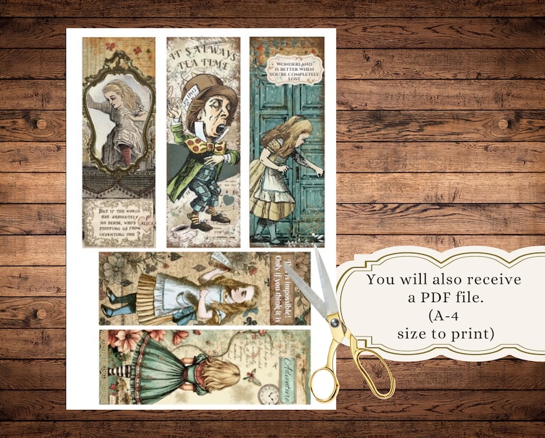 Alice in Wonderland, Bookmarks, Instant Download, 5 PNG, Mad Hatter ...
