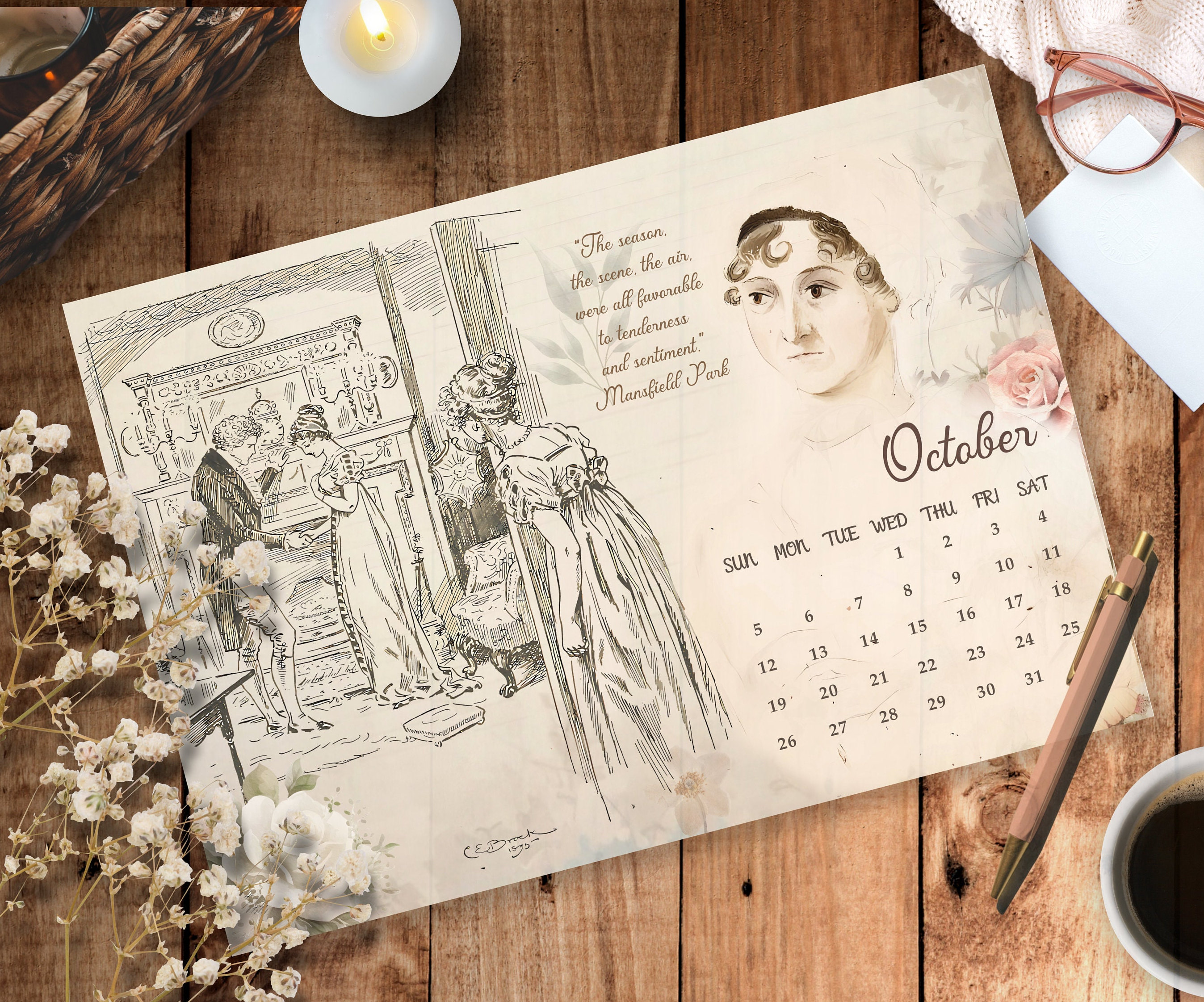 Jane Austen Calendar 2025. English/ Spanish. Monthly Calendar. Digital ...