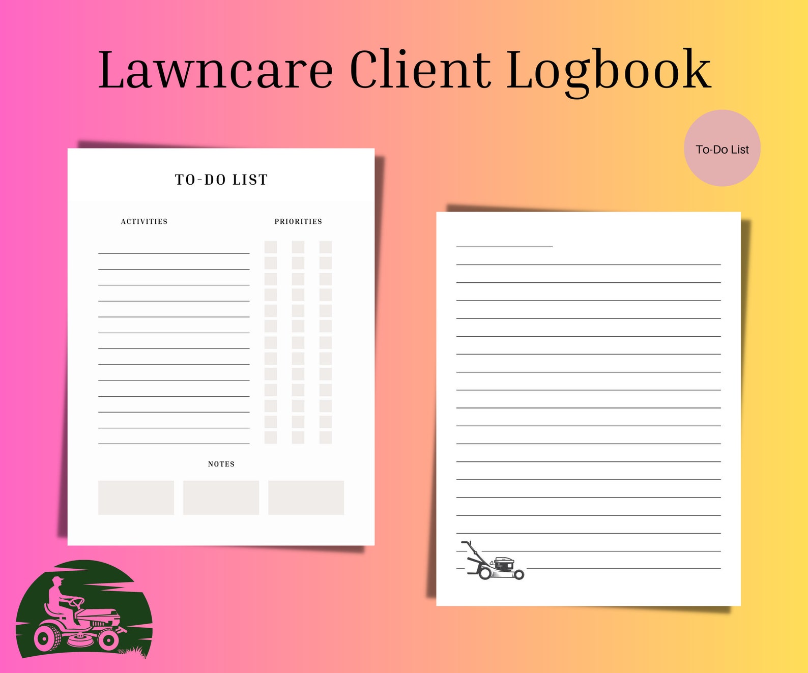 Lawncare Client Log Book, Landscape Work Order, Printable PDF, Weekly ...
