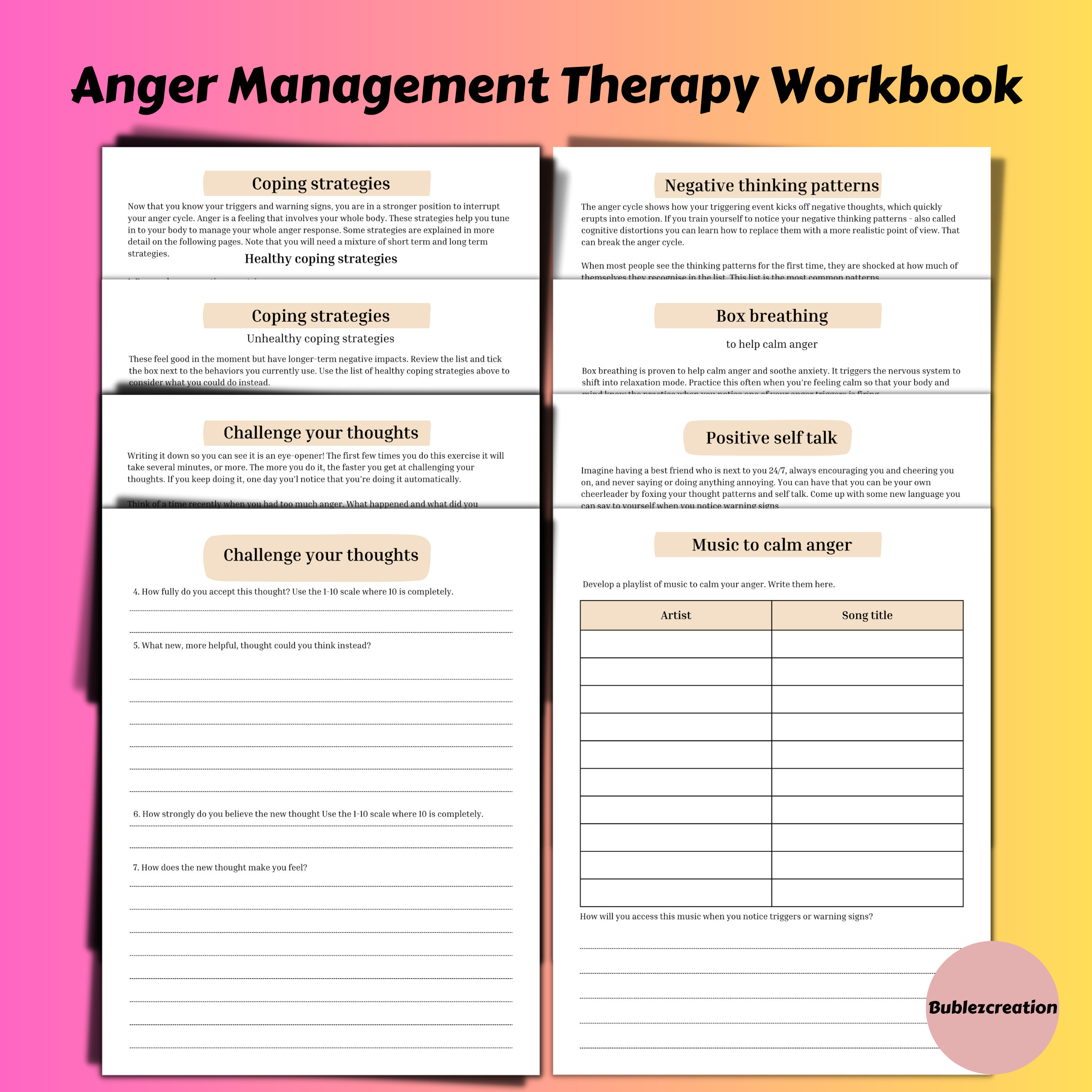 Anger Management Workbook, Coping Skills, Printable Anger Workbook ...