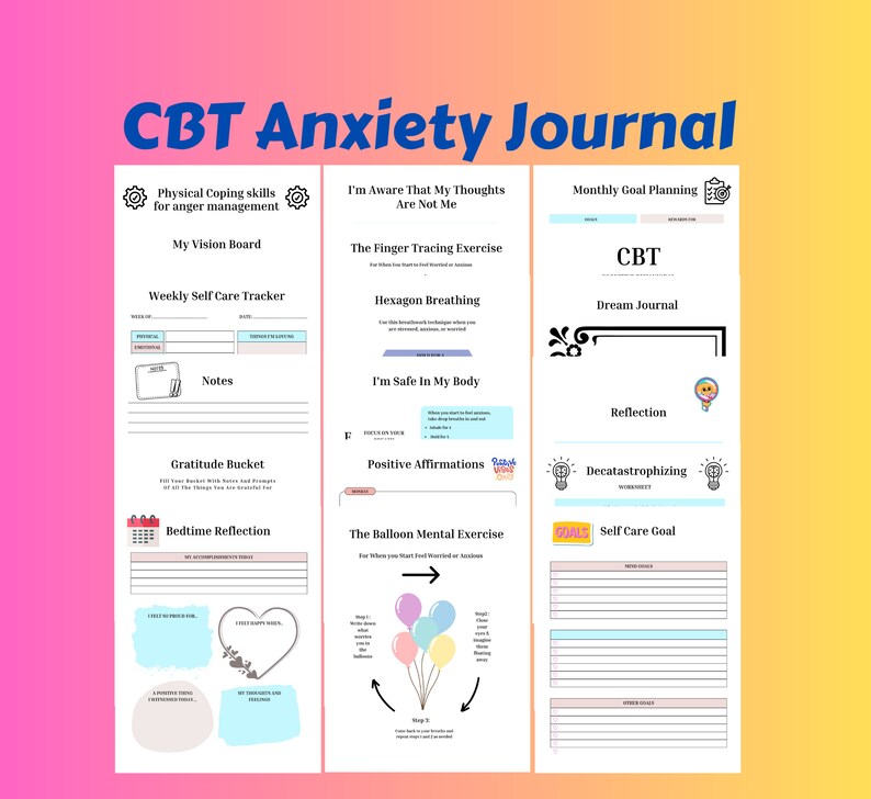 CBT Anxiety Journal Printable, CBT Workbook, Cognitive Behavioral ...