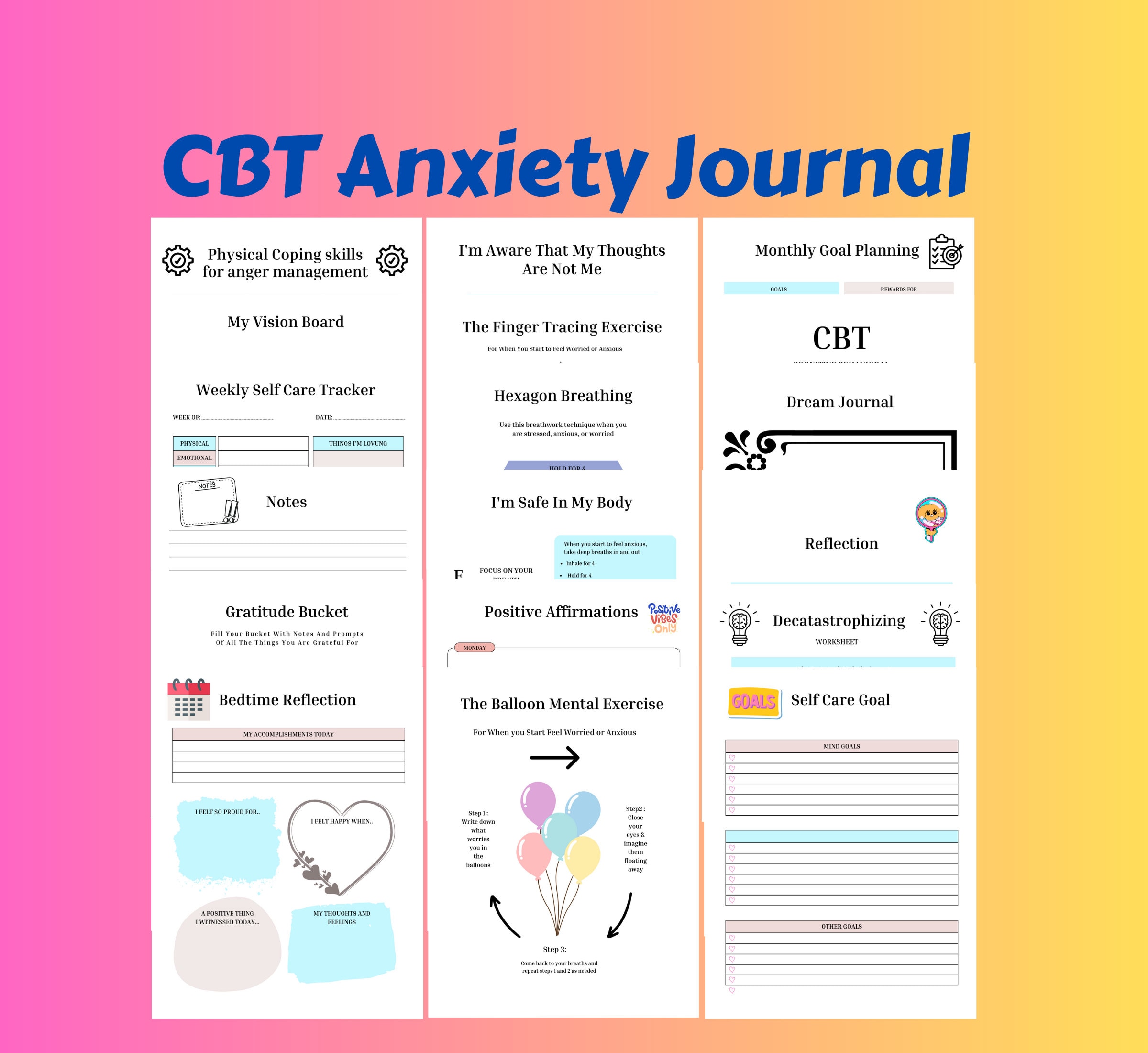 CBT Anxiety Journal Printable, CBT Workbook, Cognitive Behavioral ...