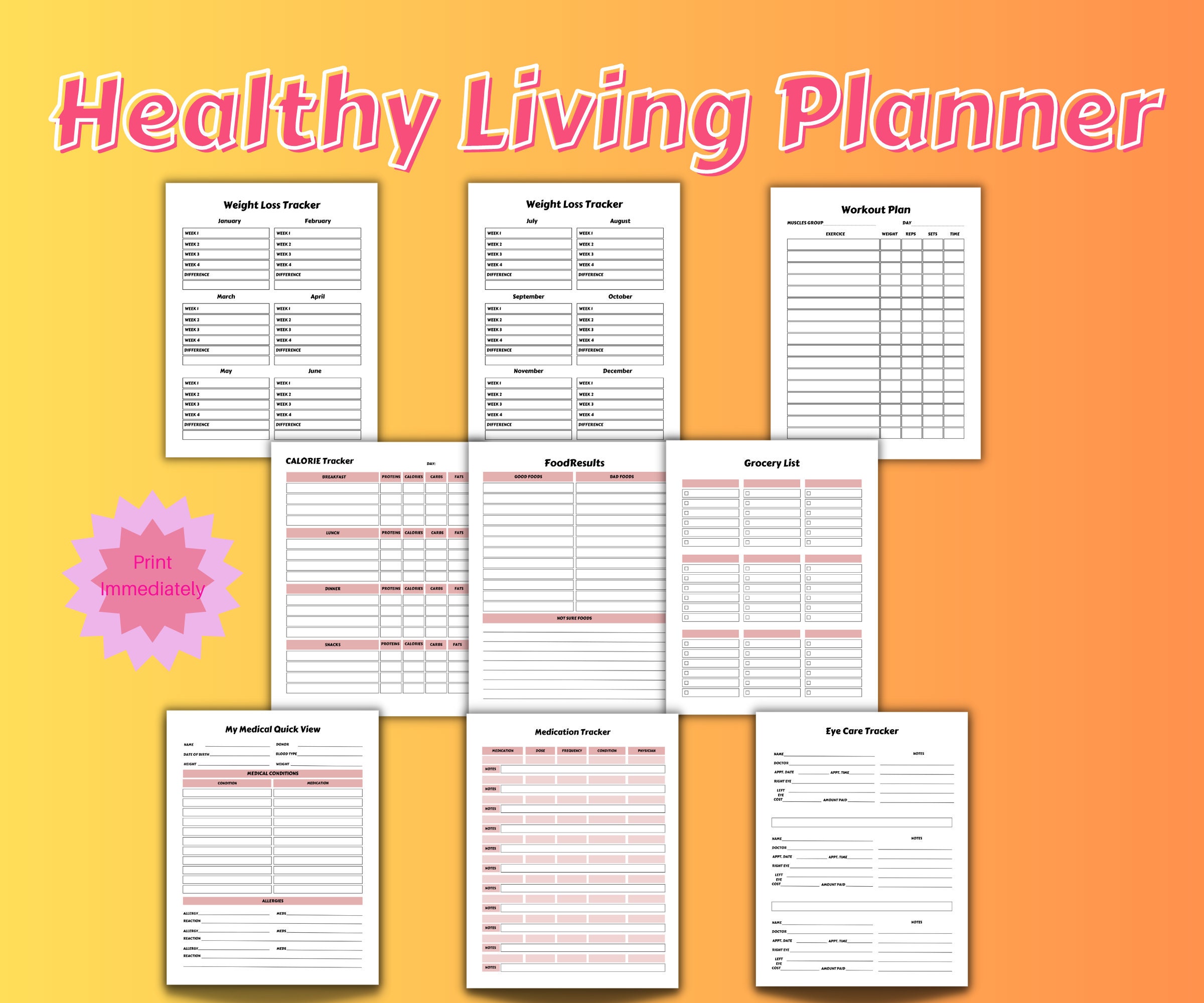 Healthy Living Planner, Wellness Tracker, Self Care Goal Plan, Weight ...