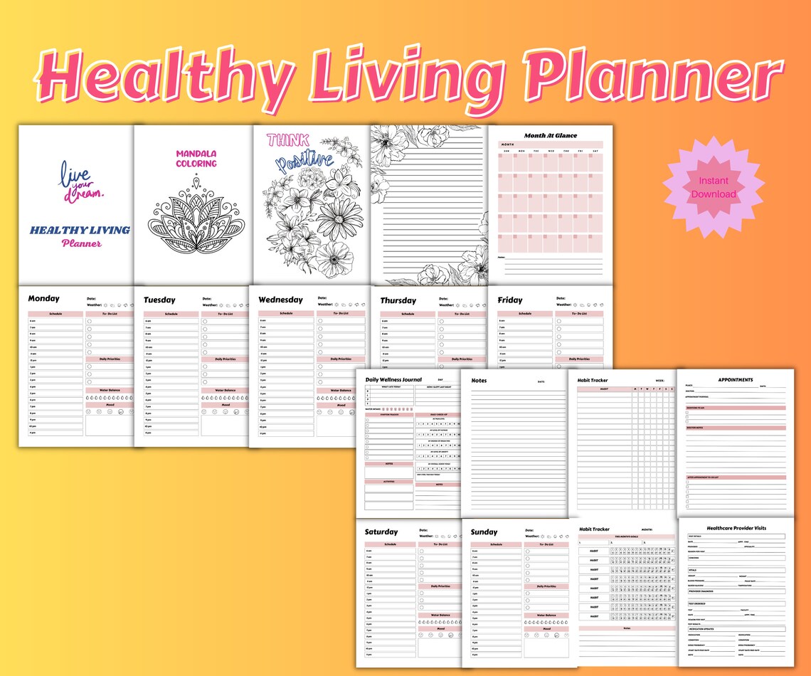 Healthy Living Planner, Wellness Tracker, Self Care Goal Plan, Weight ...