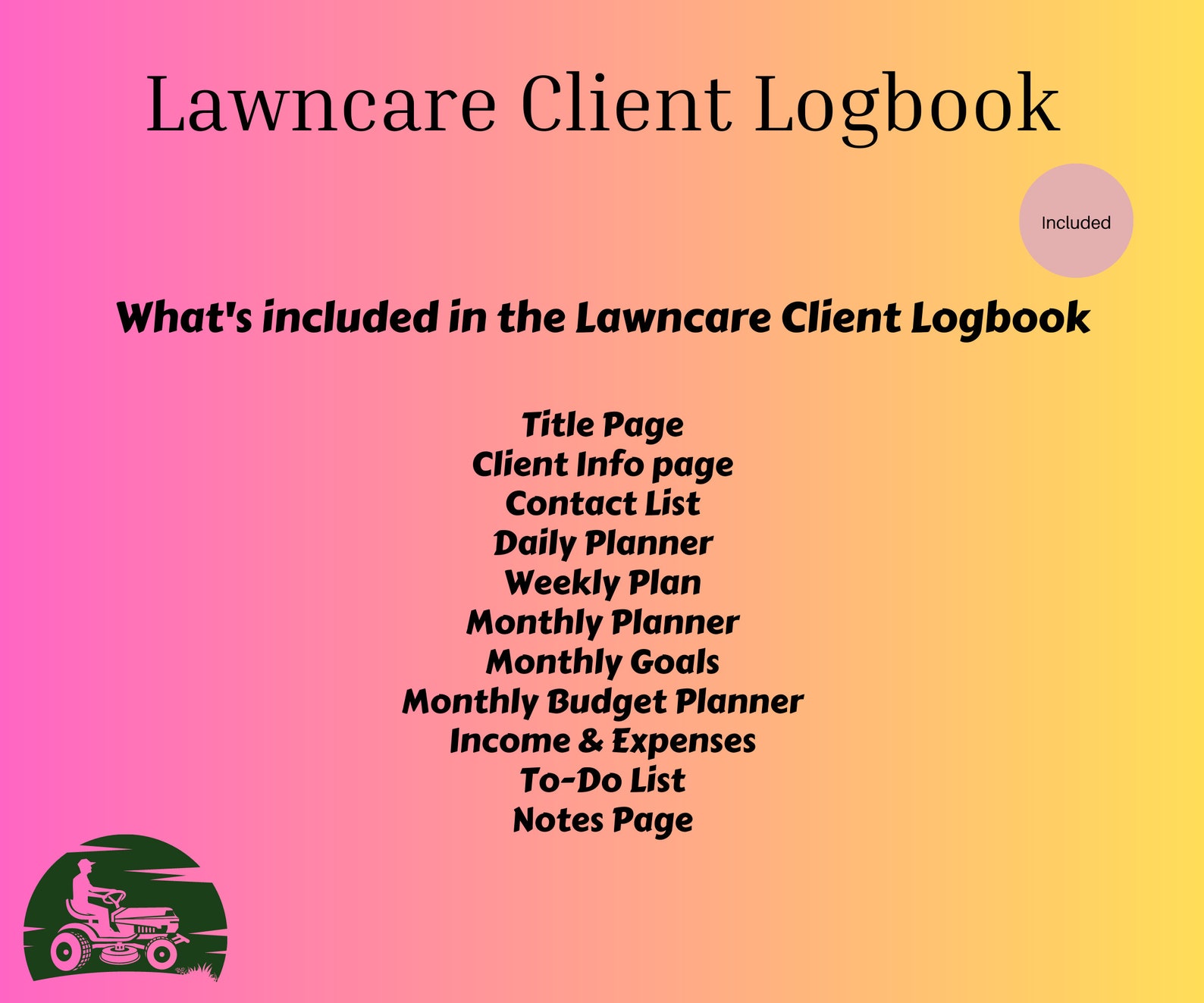 Lawncare Client Log Book, Landscape Work Order, Printable PDF, Weekly ...