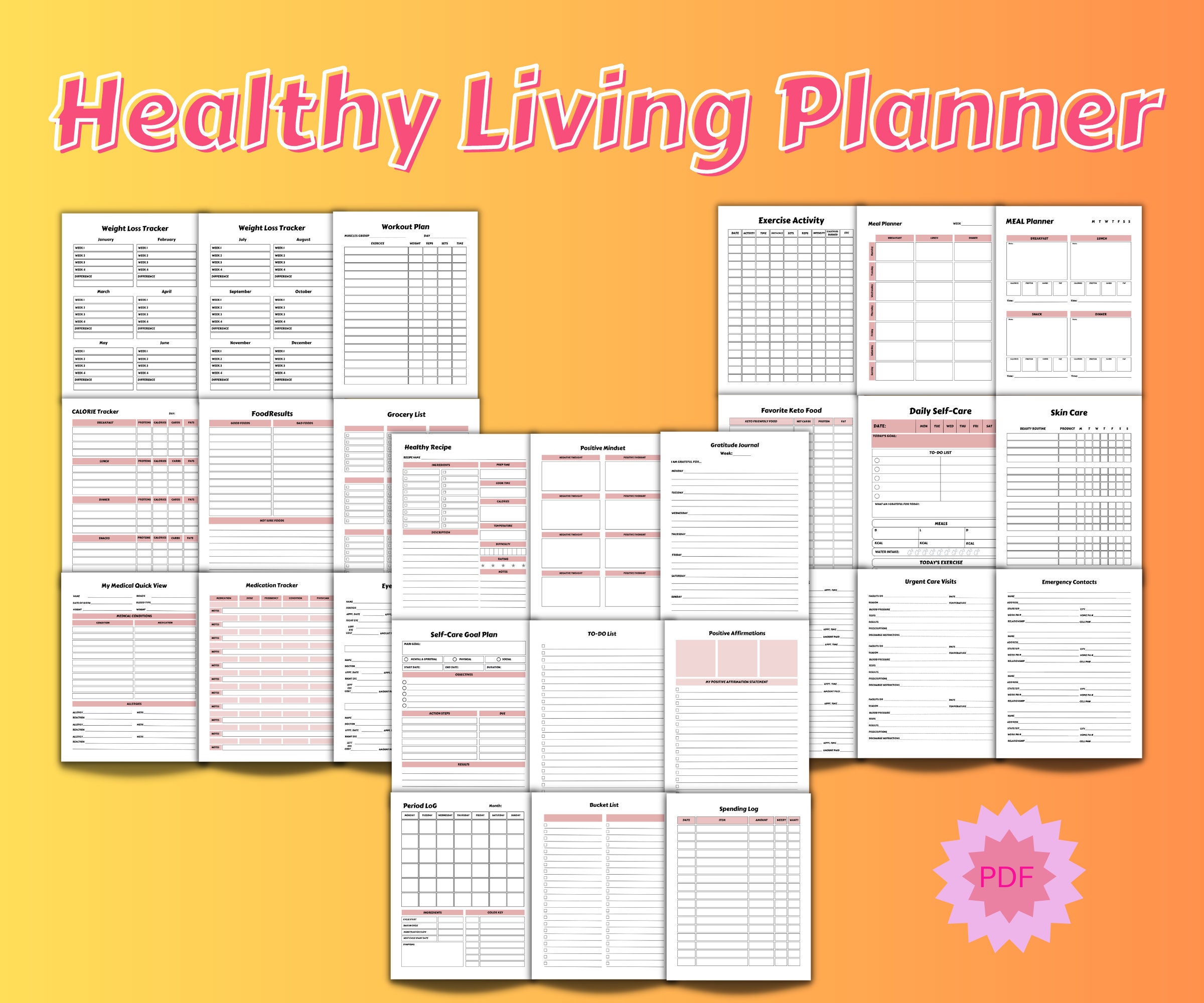Healthy Living Planner, Wellness Tracker, Self Care Goal Plan, Weight ...