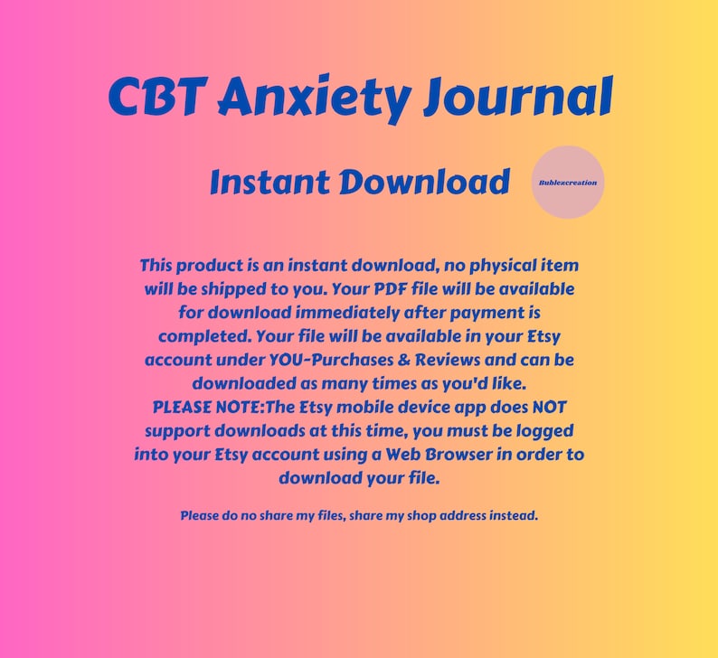CBT Anxiety Journal Printable, CBT Workbook, Cognitive Behavioral ...