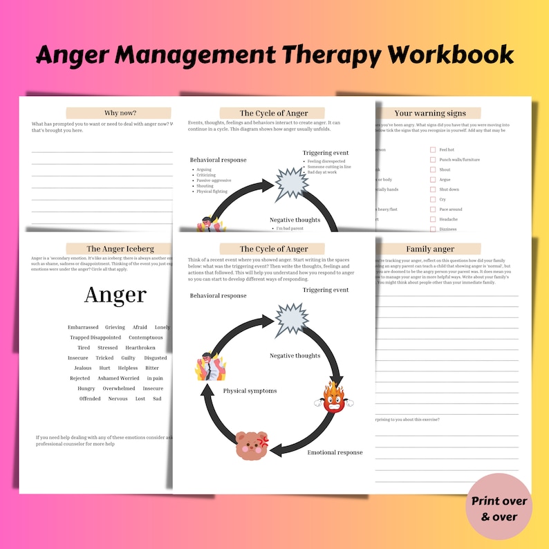 Anger Management Workbook, Coping Skills, Printable Anger Workbook ...