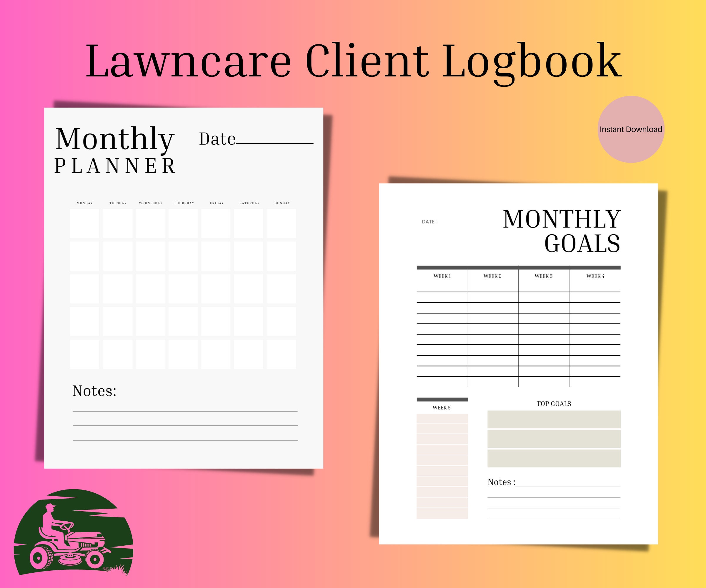 Lawncare Client Log Book, Landscape Work Order, Printable PDF, Weekly ...
